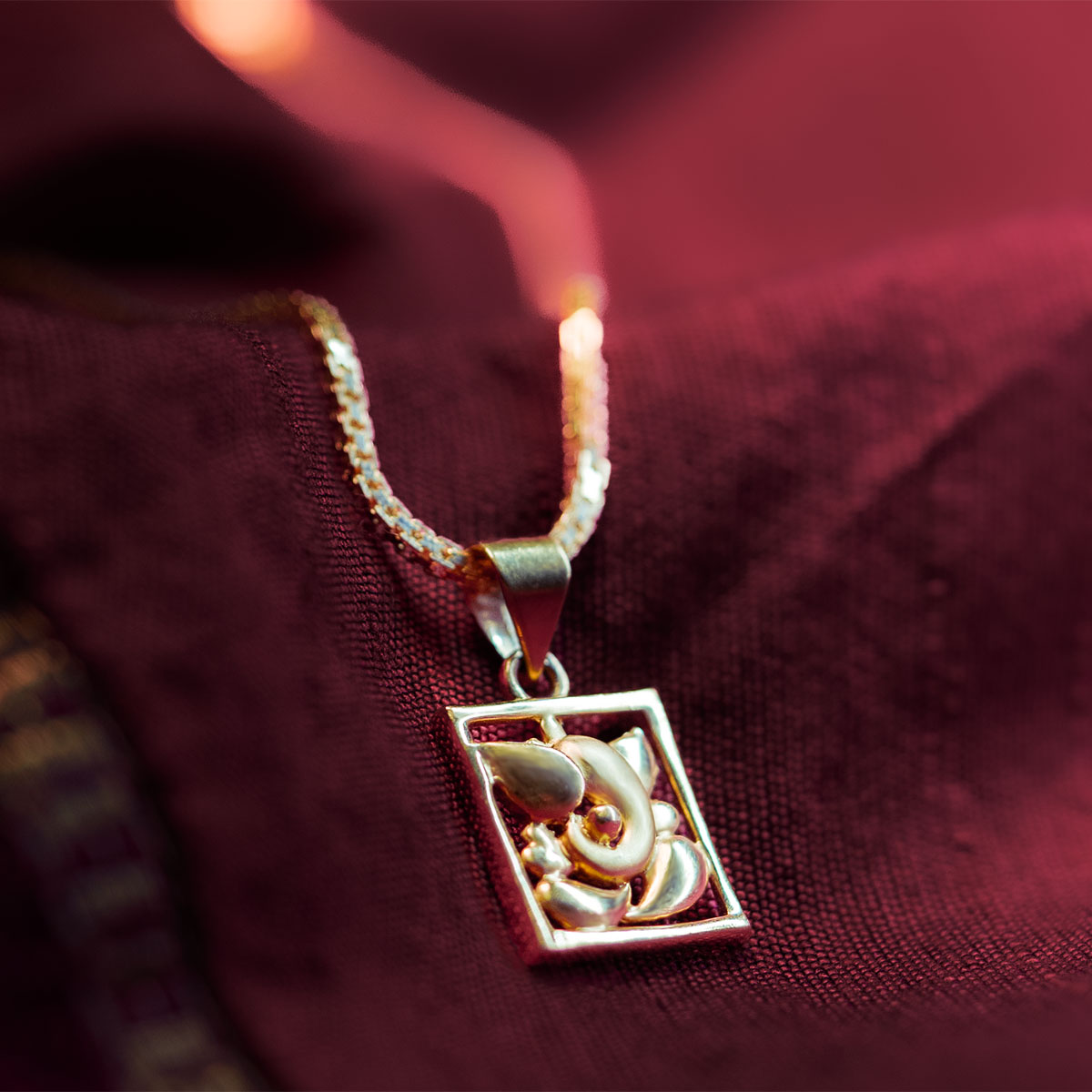 22KT Gold Ganesha Enclosed Square Pendant