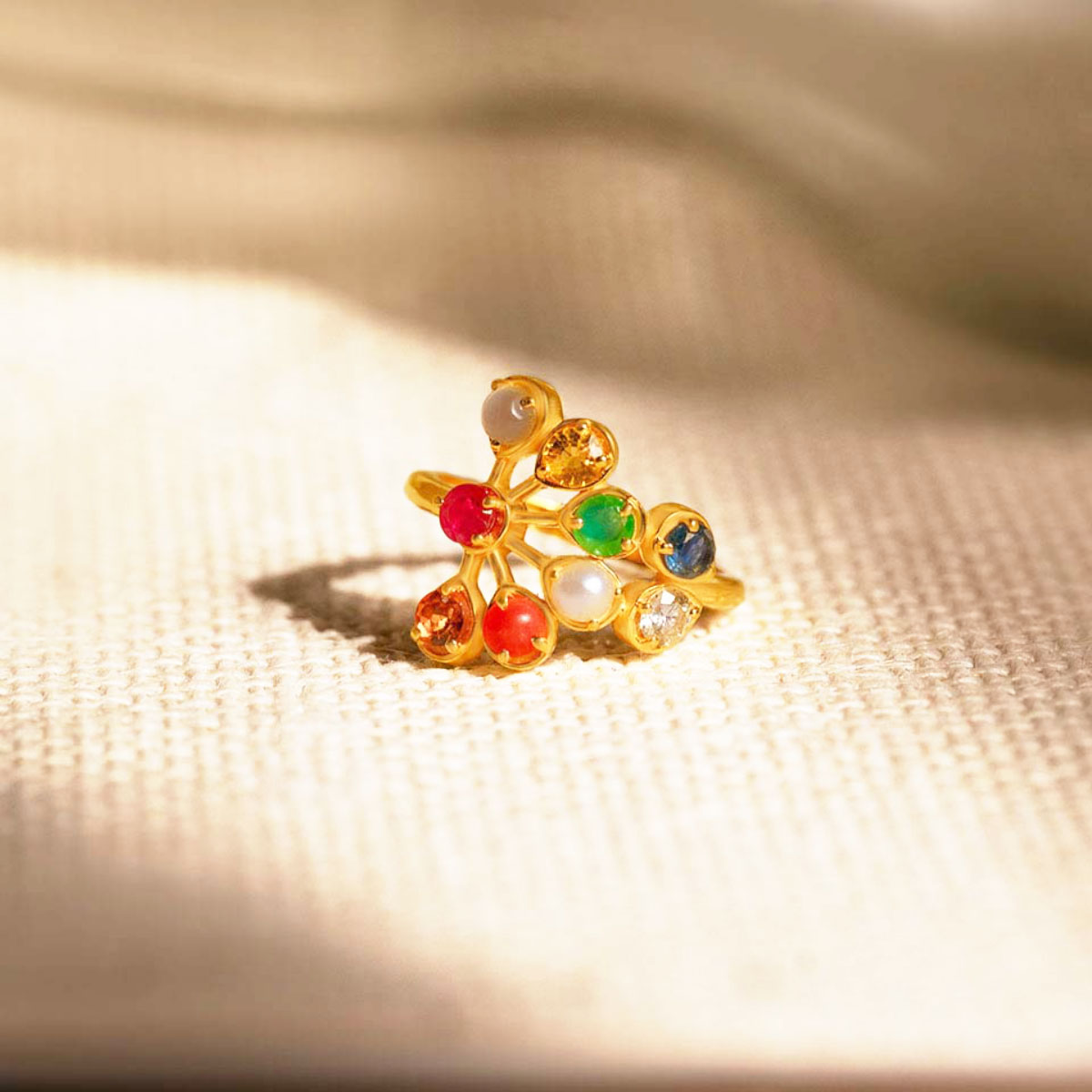 18KT Gold Celestial Navratna Ring
