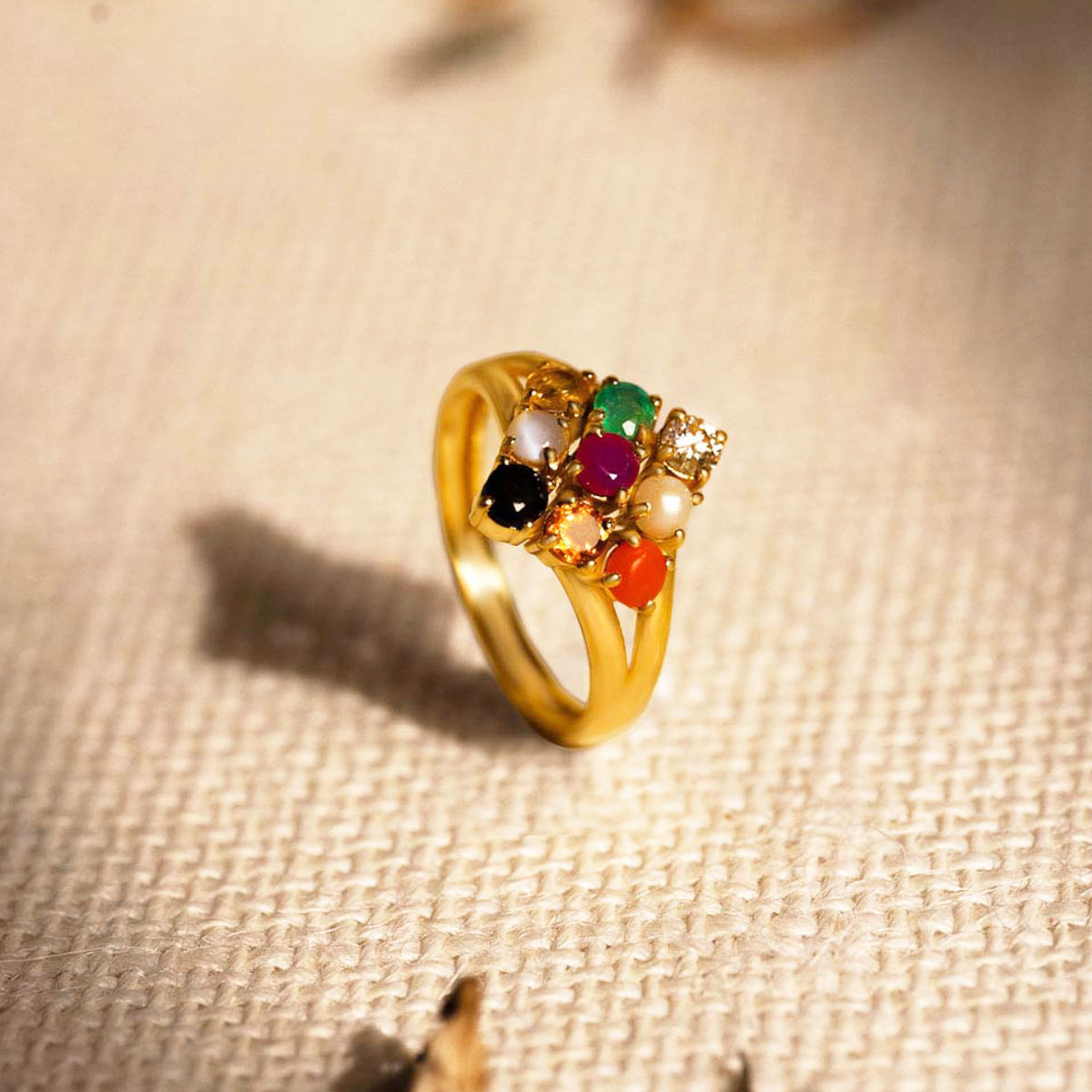 18KT Gold Embellished Navratna Ring