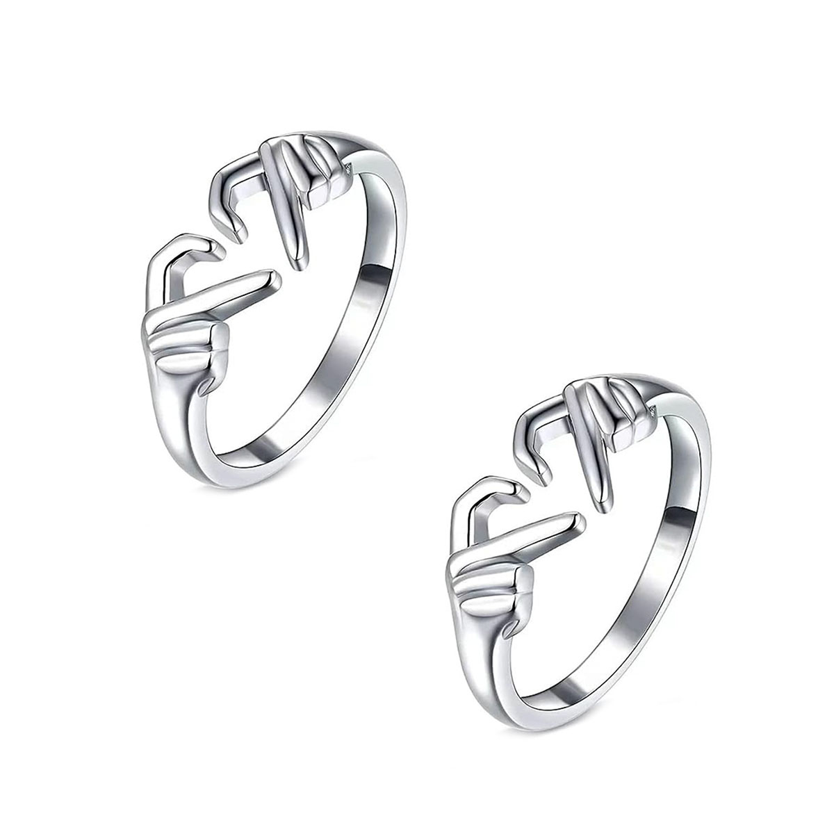 Heart Hug Adjustable Silver Couple Rings Combo